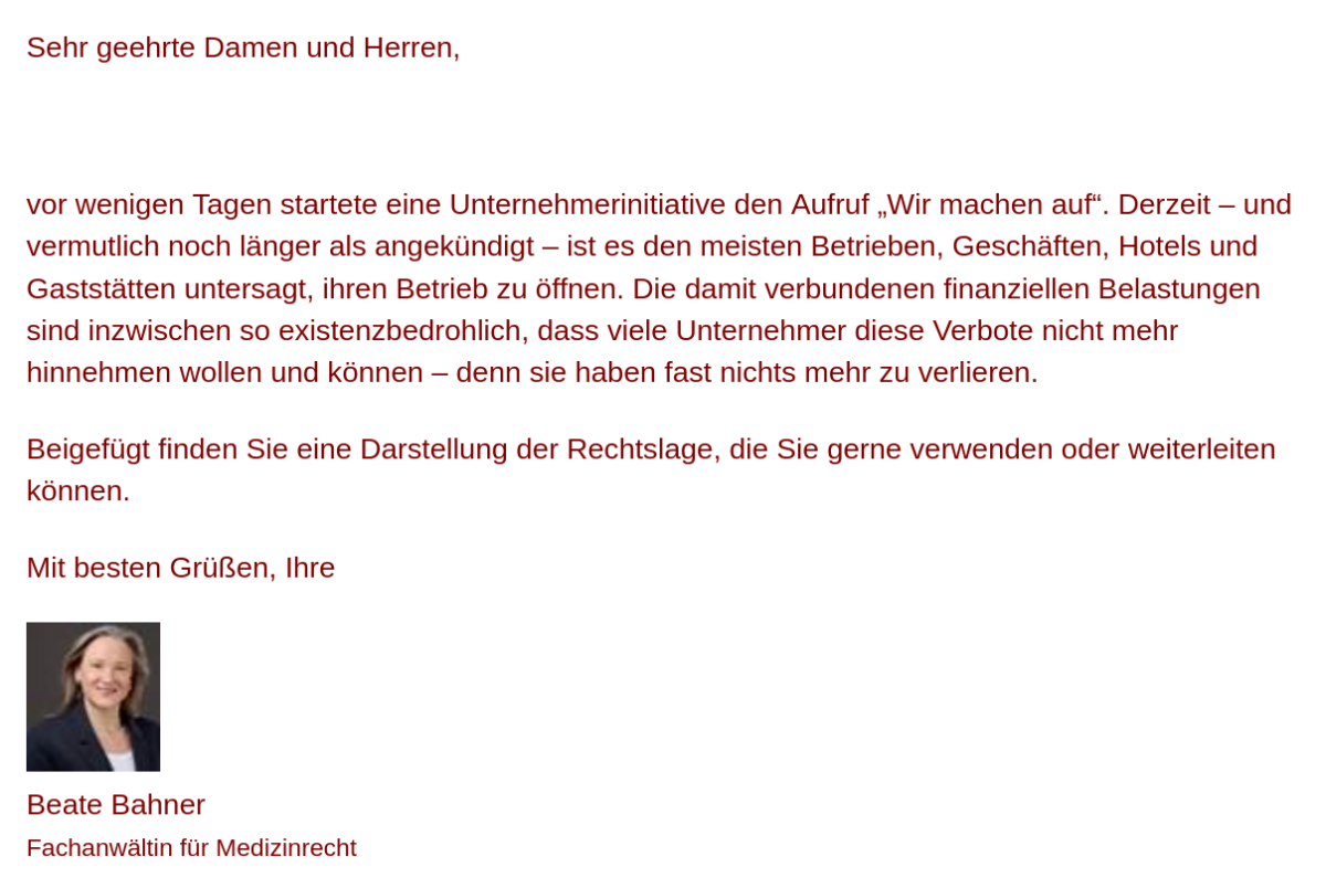 #WirMachenAuf - Rechtsanwältin Beate Bahner unterstützt die Unternehmer ...